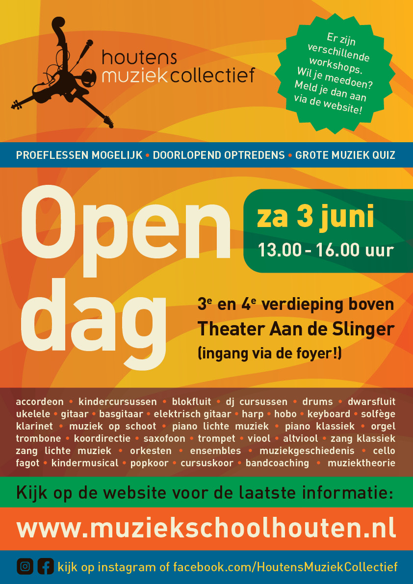 Zaterdag 3 juni 2023: Open dag - Muziekschool Houten